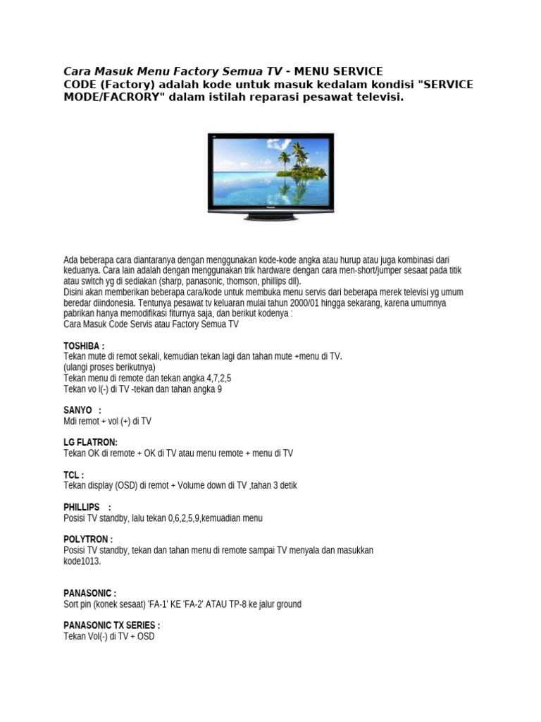 Cara Masuk Menu Factory Semua TV | PDF