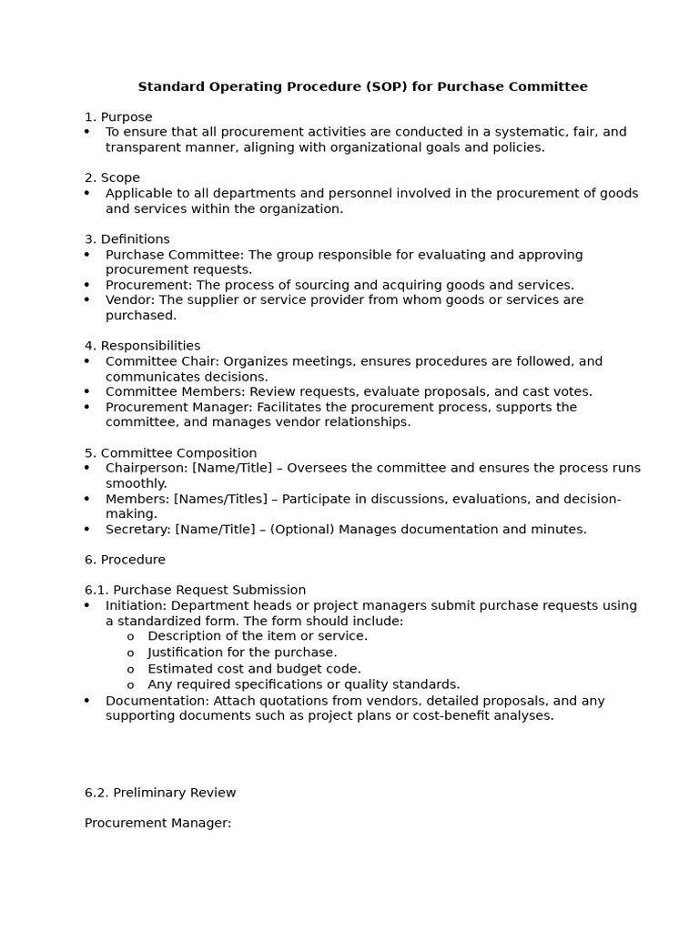 SOP for Purchase Committee Procedures | PDF | Procurement | Business