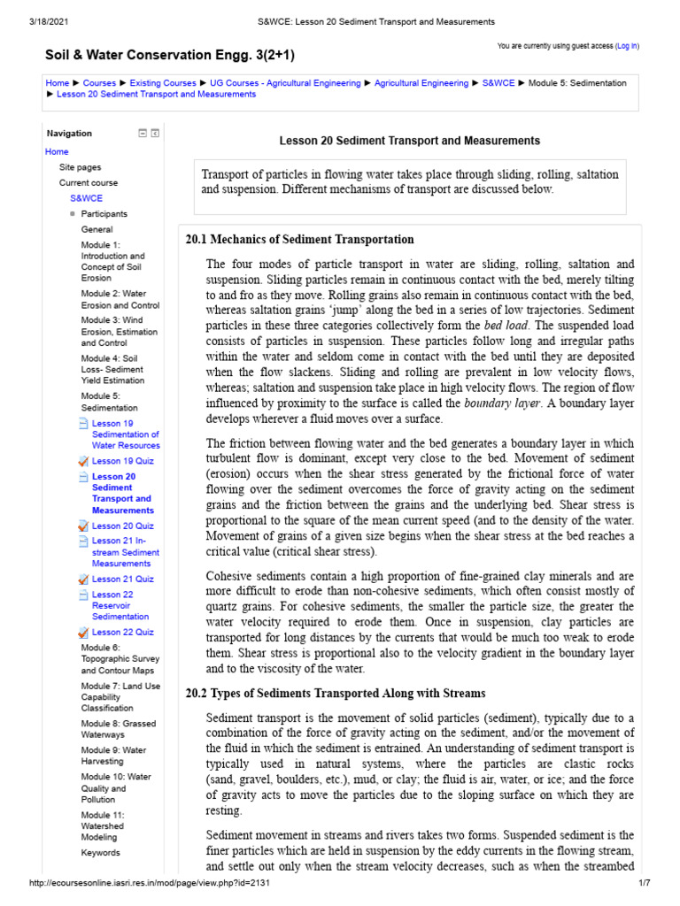 S&WCE_ Lesson 20 Sediment Transport and Measurements | PDF