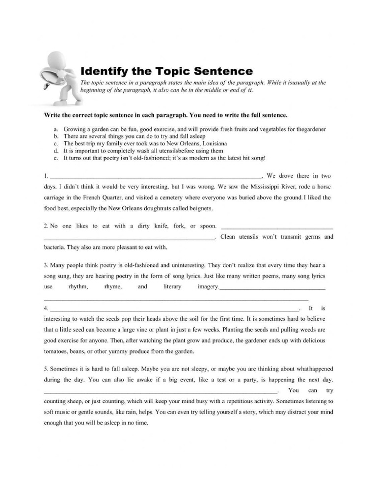Topic Sentence Exercise | PDF