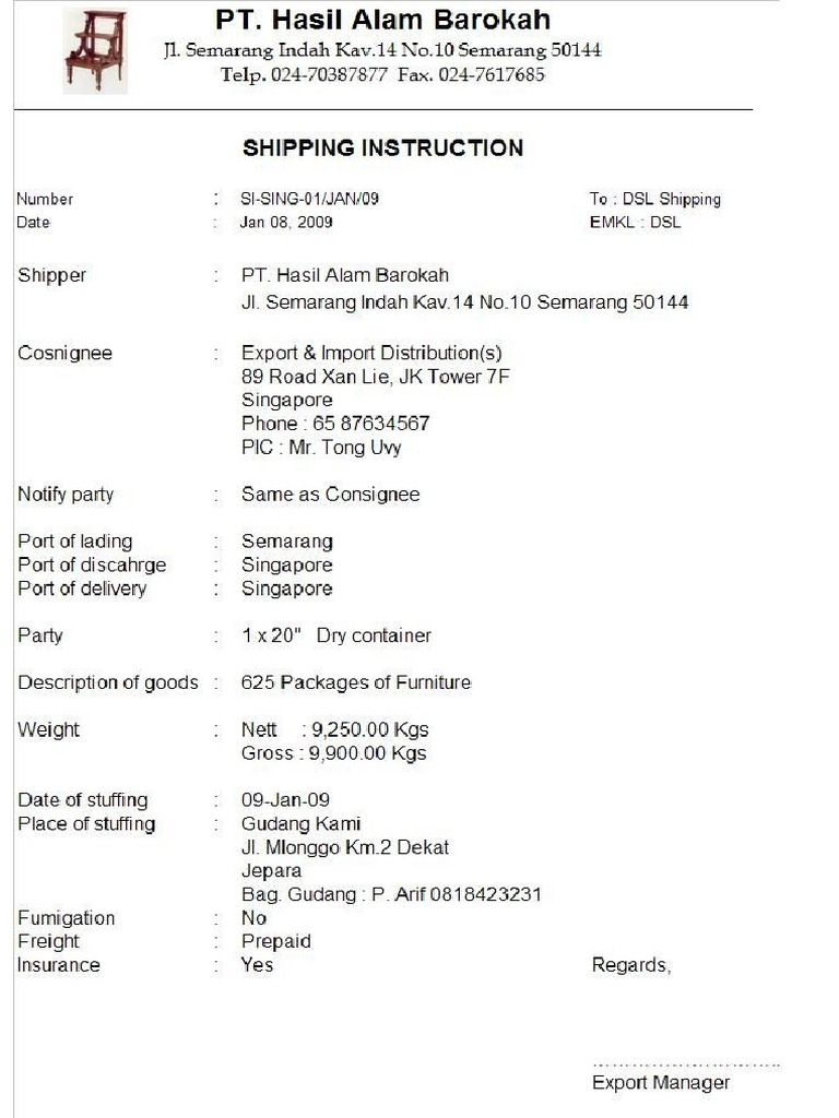 Shipping Instruction | PDF