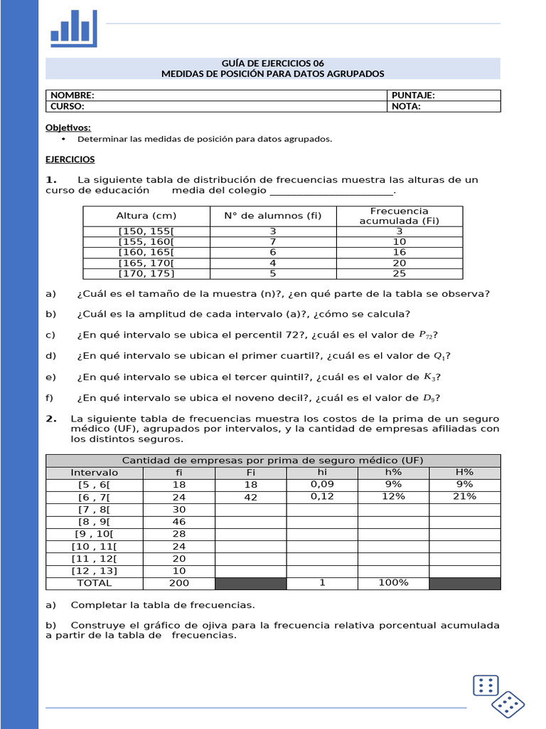 Guía 06 - Medidas de Posición para Datos Agrupados | PDF
