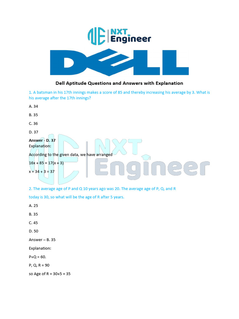 Dell Aptitude Questions and Answers With Explanation | PDF