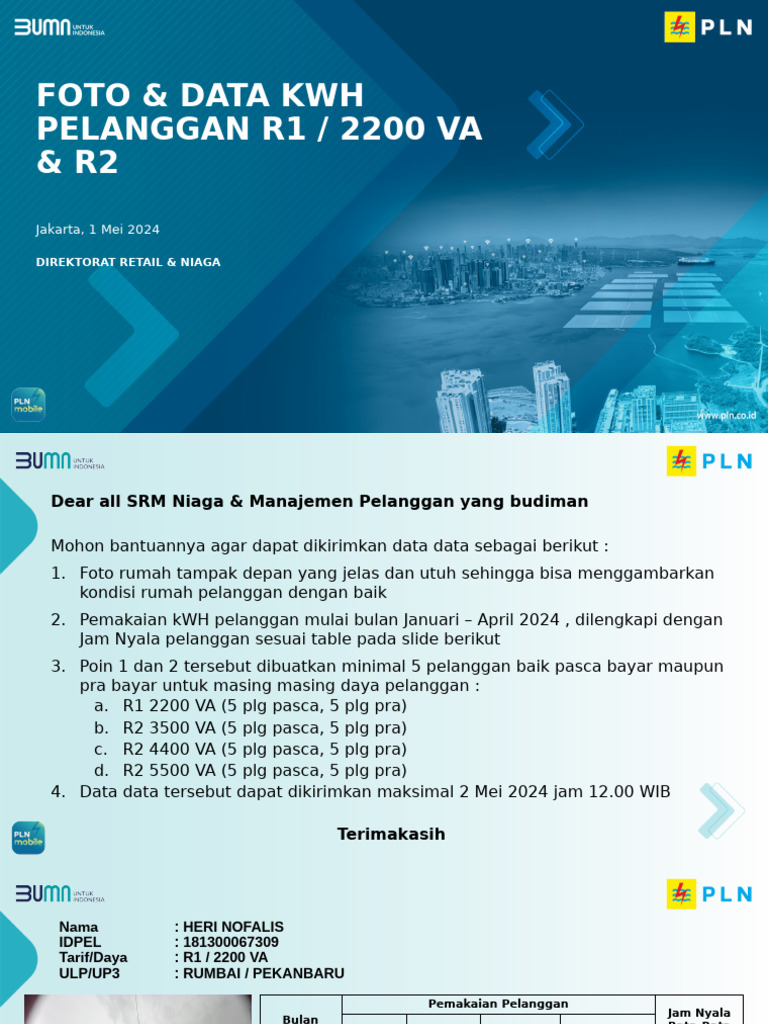 (PKU) Template Foto Dan KWH Pakai Pelanggan R1 2200 Dan R2 Unit | PDF
