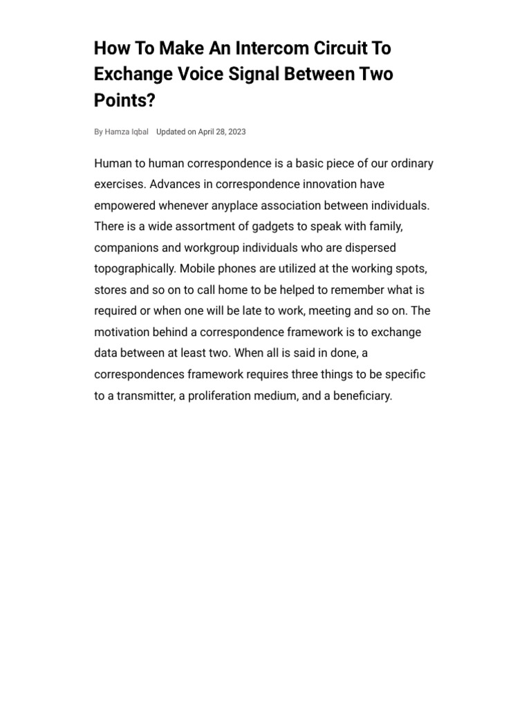 How To Make An Intercom Circuit To Exchange Voice Signal Between Two ...