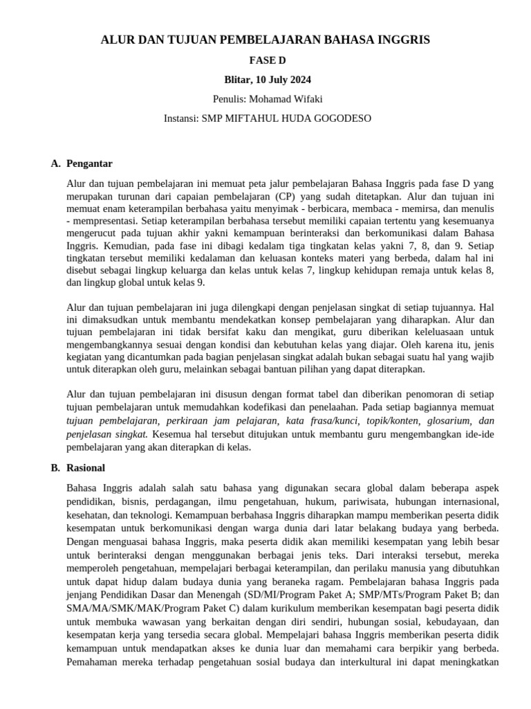 ATP B ING Sesuai CP Revisi 2024 | PDF