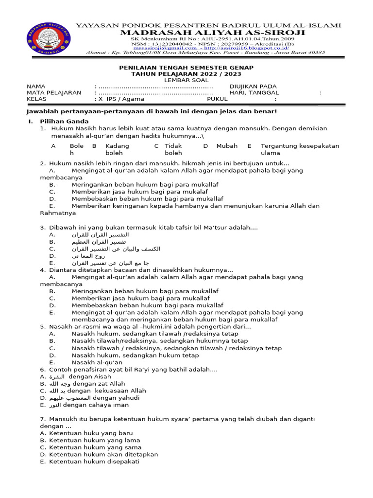 Kop Soal PTS Genap | PDF