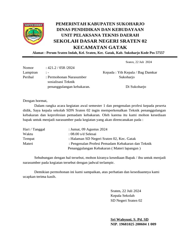 Surat Permohonan Narsum Damkar | PDF