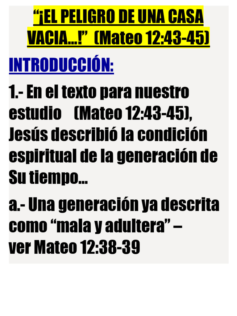 El Peligro de una Casa Vacía | PDF | Evangelio de Mateo | Jesús