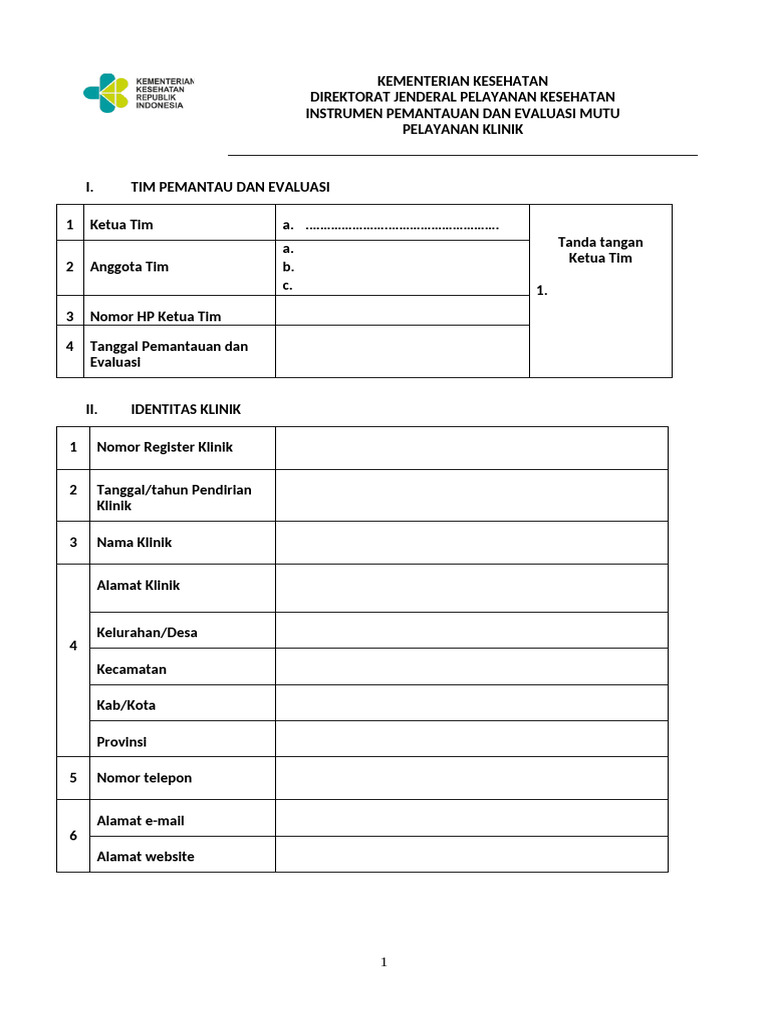 Instrumen Monev Mutu Pelayanan Kesehatan | PDF