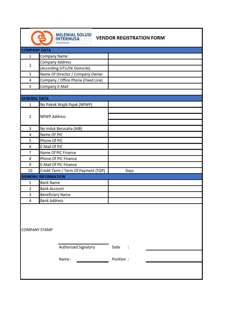 Vendor Regist Form Msi | PDF