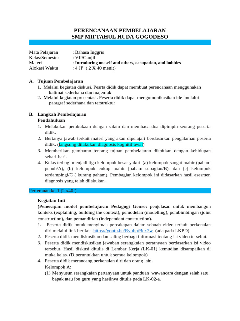 Modul Ajar Introducing Oneself And Other Pdf