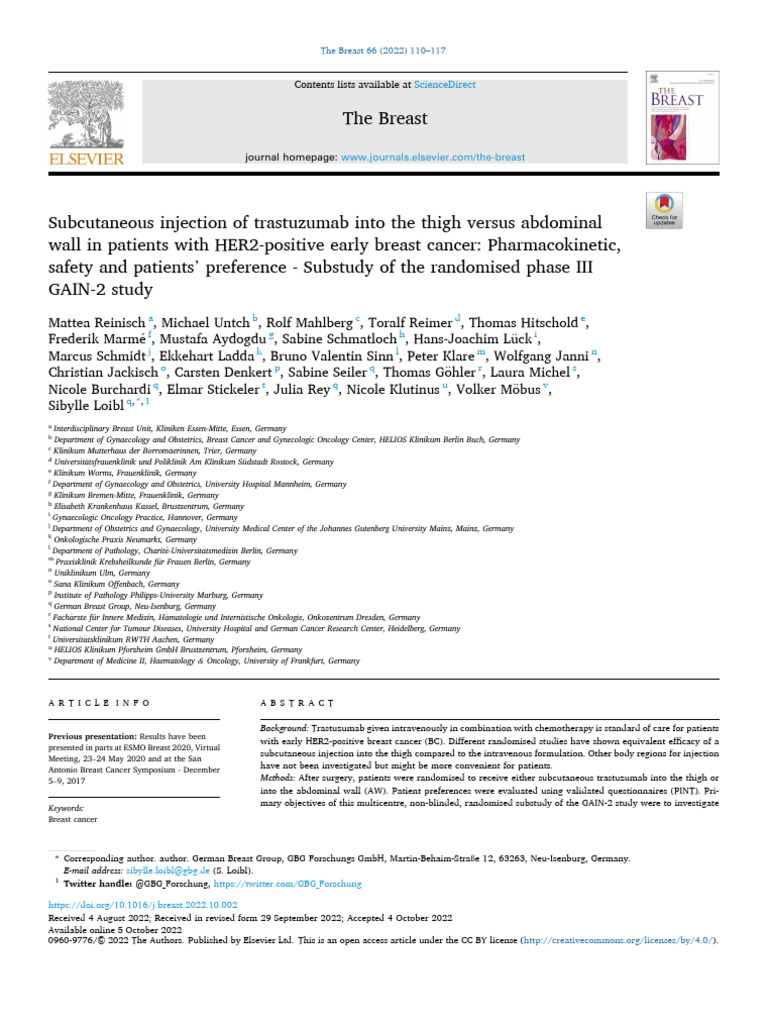Subcutaneous Injection of Trastuzumab Into The Thi | PDF