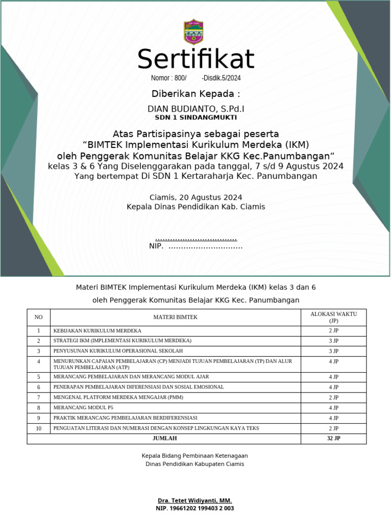 Desain Sertifikat IKM Panumbangan Kls 3 Da 6 | PDF | Karier & Perkembangan | Seni