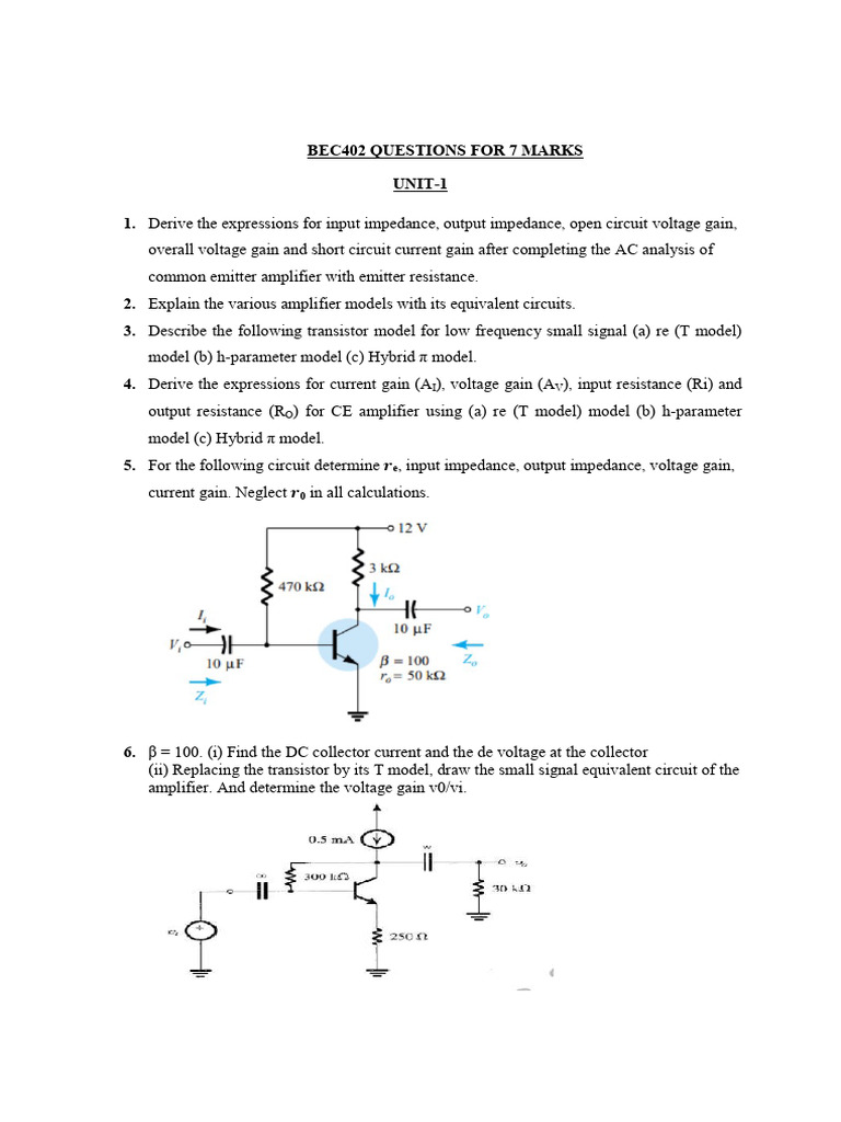 7 Marks Question Bec402 | PDF | Amplifier | Electronic Oscillator