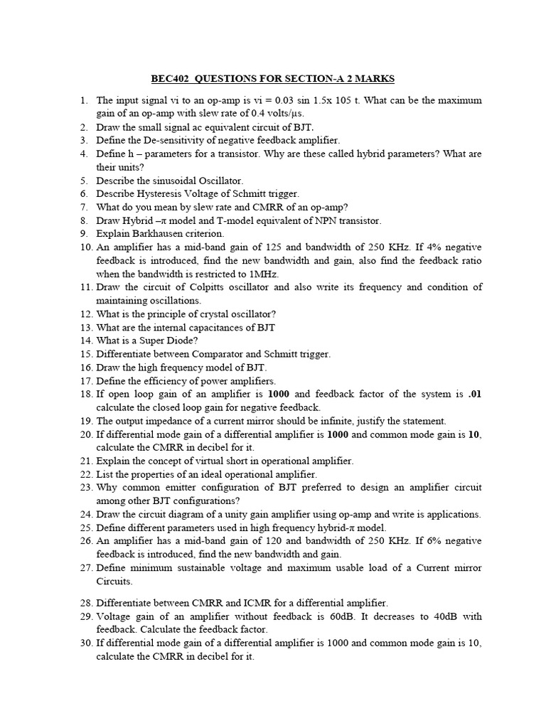 2 Marks Questions BEC402 | PDF