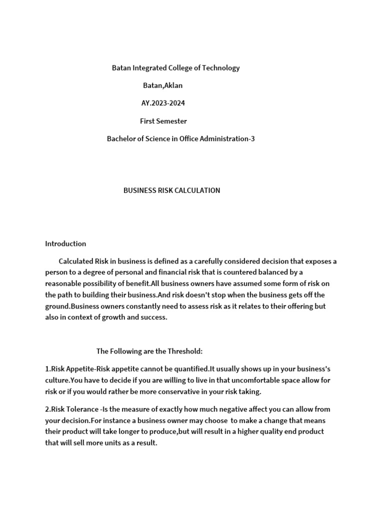 5 Business-Risk-Calculation 5 | PDF