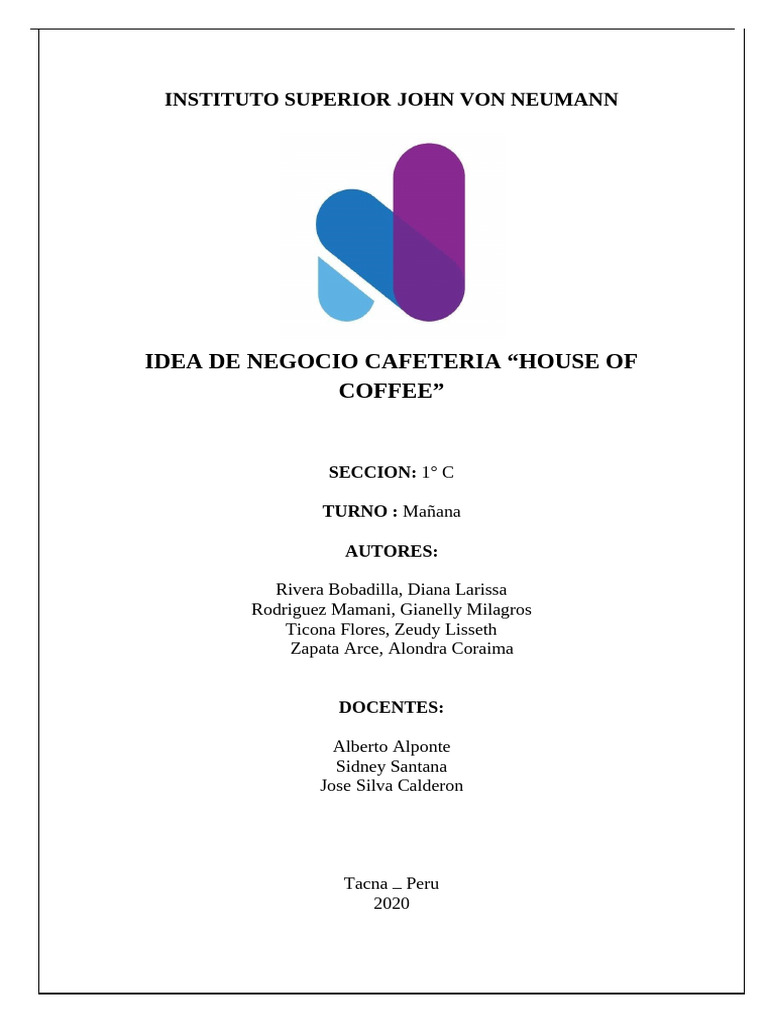Trabajo Final - Idea de Negocio Cafeteria House of Coffee - Adni 1c | PDF