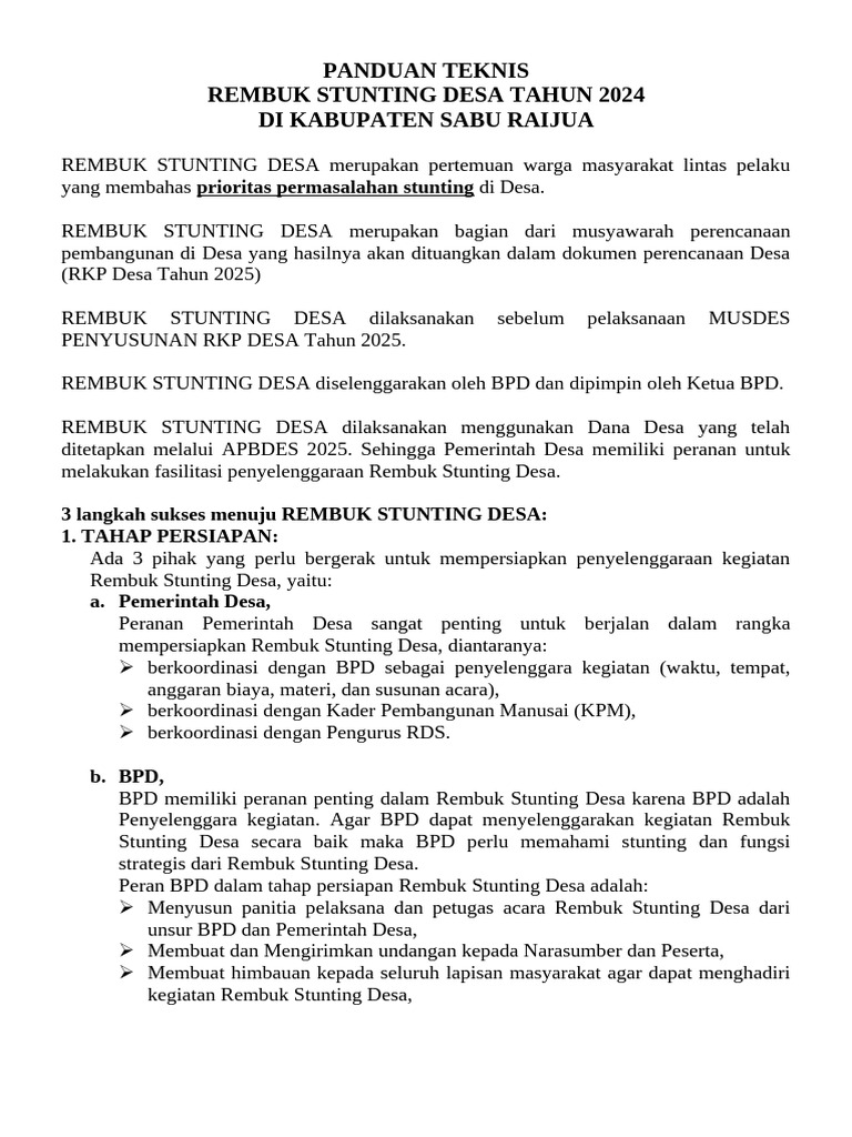 Panduan Rembuk Stunting Desa Kab - MGL | PDF