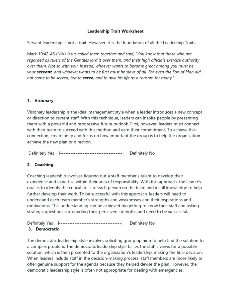 Leadership Trait Worksheet | PDF