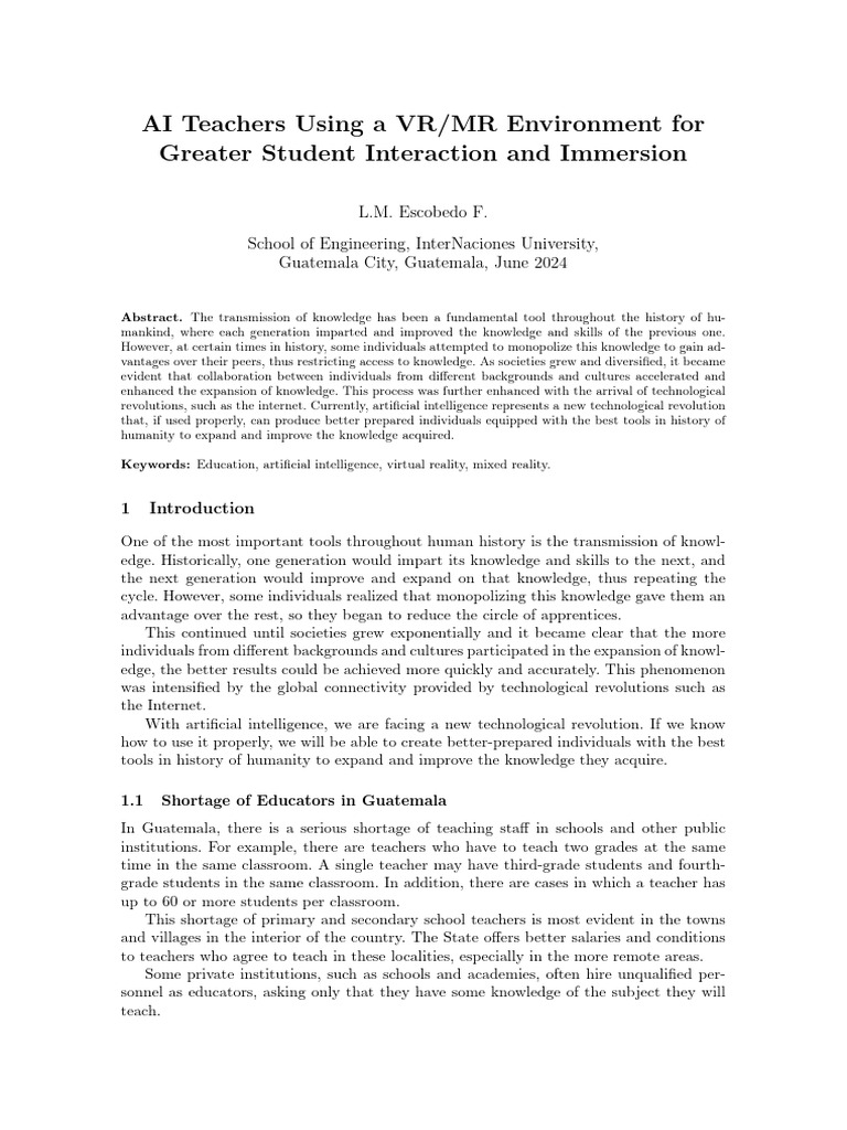 AI Teachers Using A VR/MR Environment For Greater Student Interaction ...