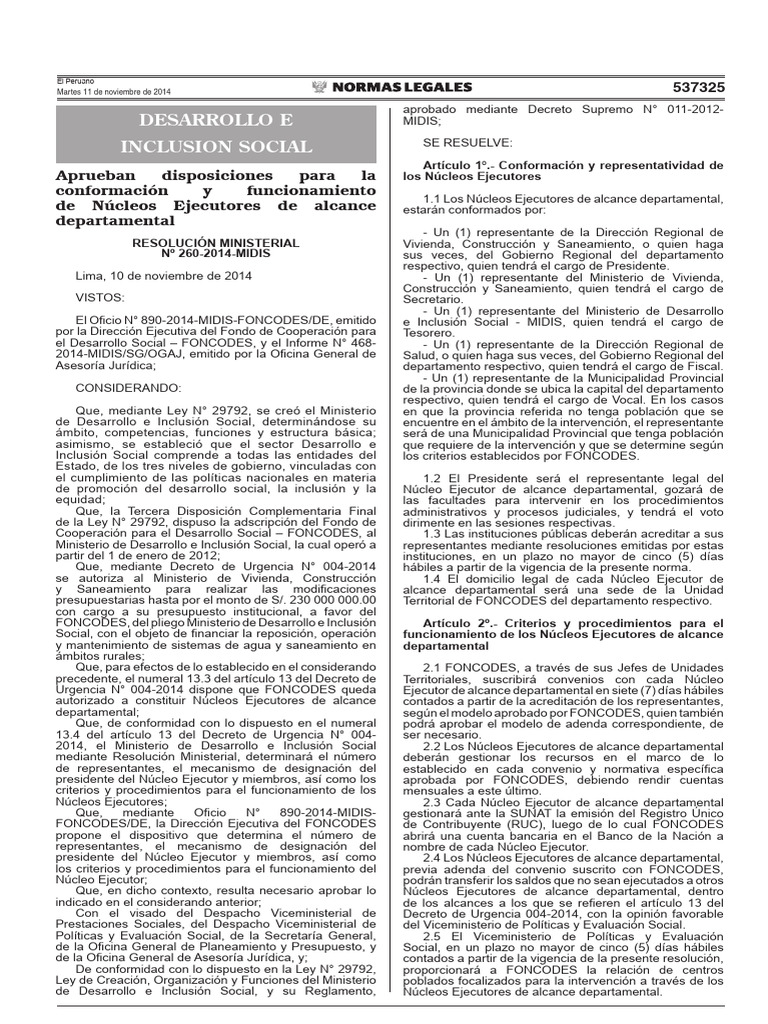 RM 260 Nucleos Ejecutores - Sistemas de Agua y Saneamiento | PDF