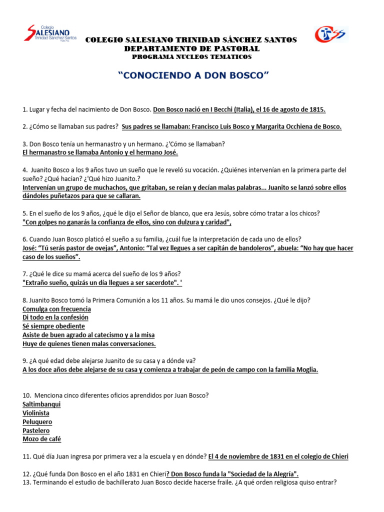 CONOCE A DON DOS BOSCO 5° y 6° | PDF