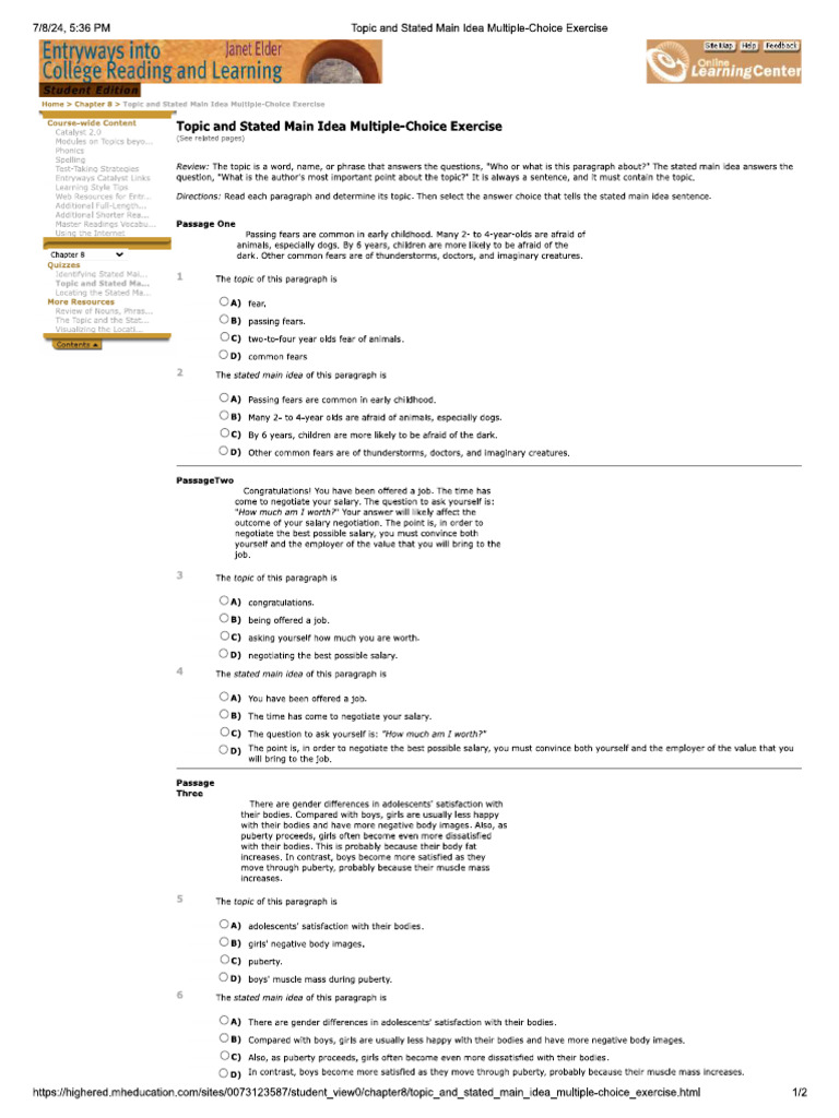 McGraw Hill - Main Idea Practice - Multiple Choice | PDF
