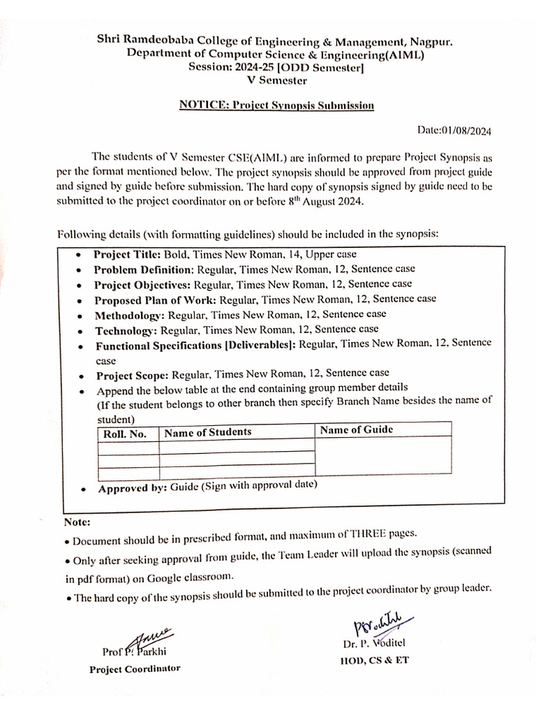 Synopsis Submission Notice | PDF