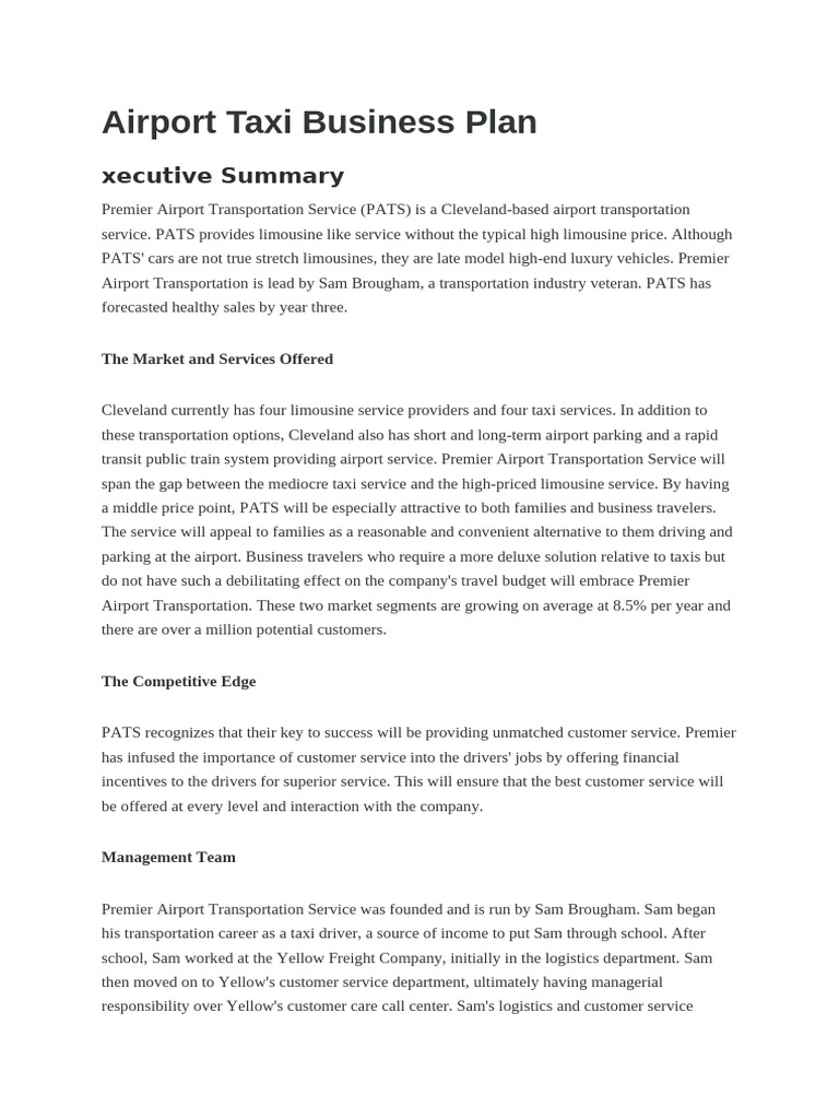 Airport Taxi Business Plan | PDF
