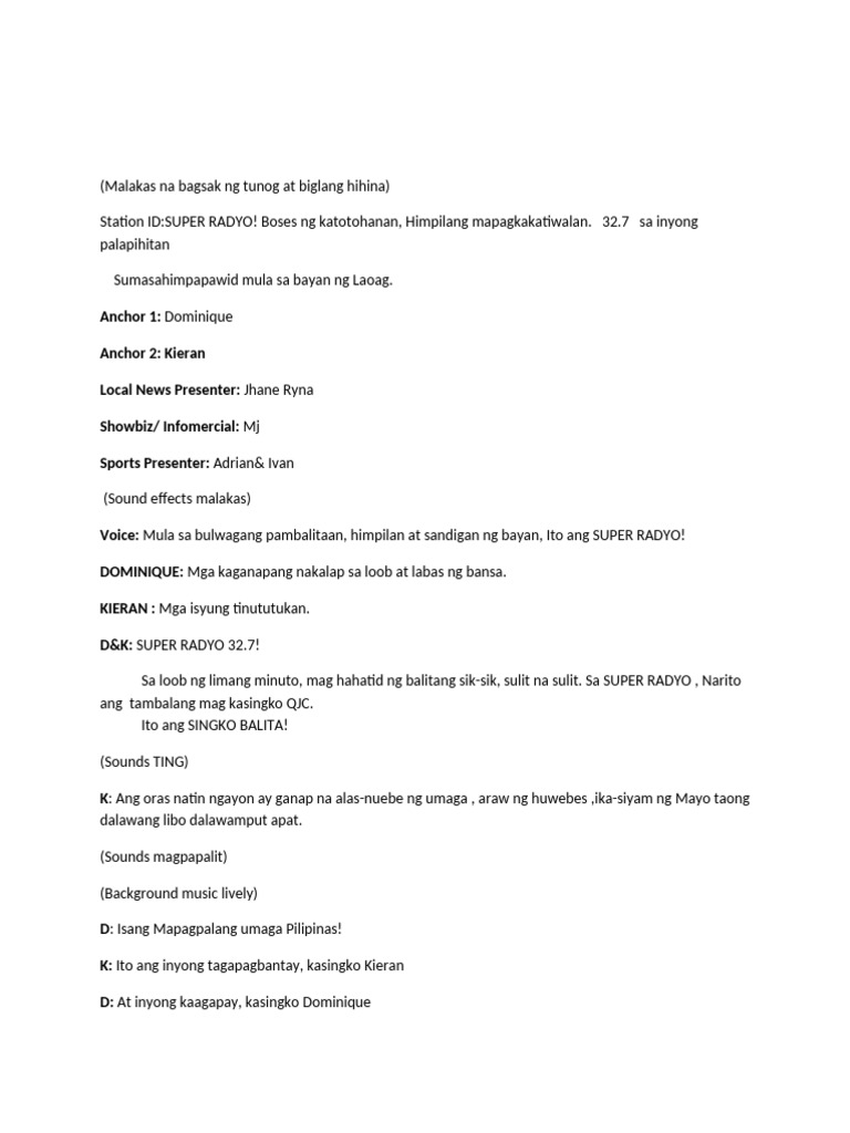 Filipino Radio Broadcasting Script | PDF