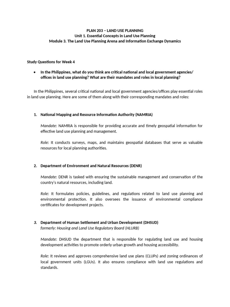 P203 - Week 5 - Land Use Planning Arena and Information Exchange ...
