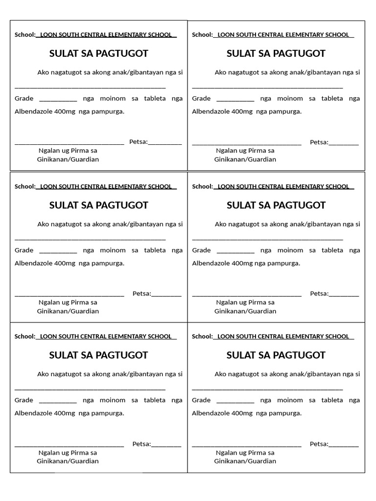 Sulat Sa Pagtugot Purga | PDF