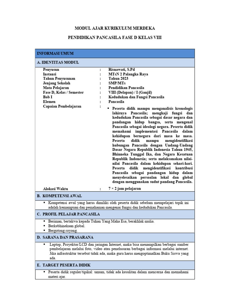 Modul Ajar Pertemuan 1 | PDF