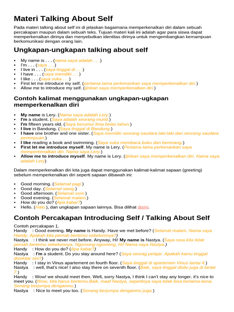 Materi Talking About Self Pdf