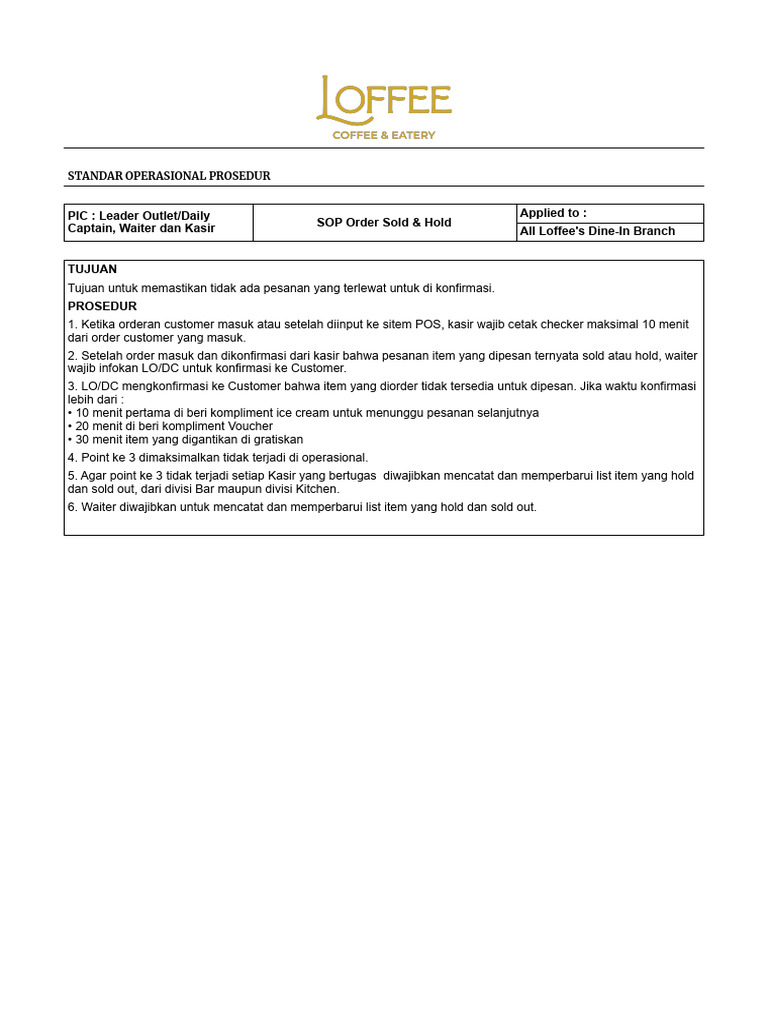 SOP Item SOLD & HOLD - Copy of Sheet1 | PDF