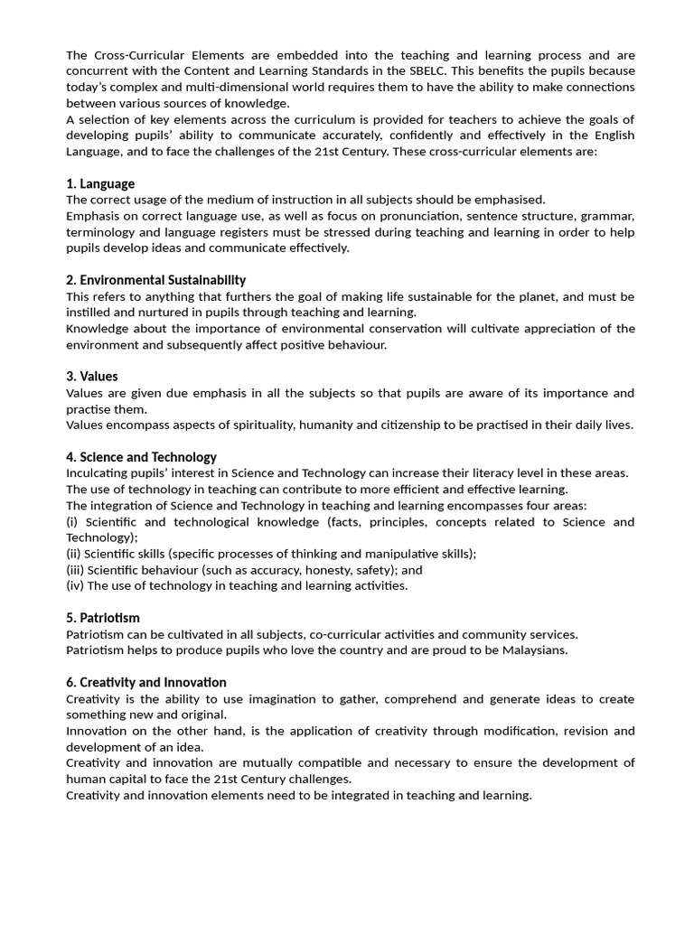 The Cross-Curricular Elements | PDF