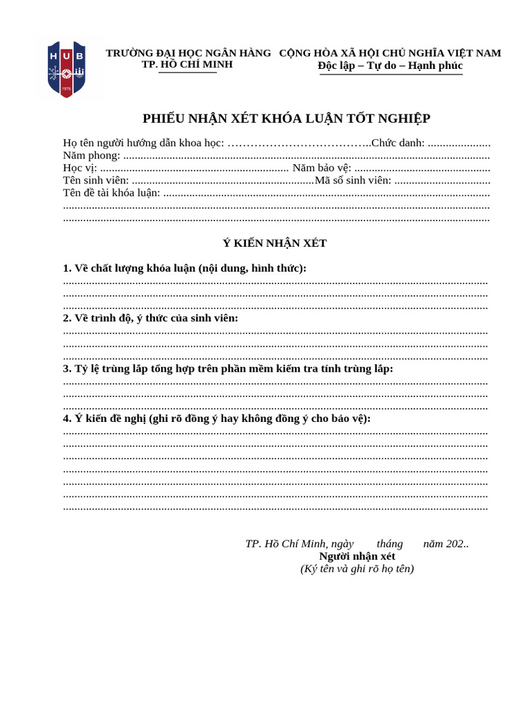 kl11 Phieu Nhan Xet KLTN 1 | PDF