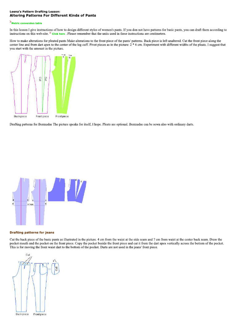 Altering Patterns For Different Kinds of Pants | PDF