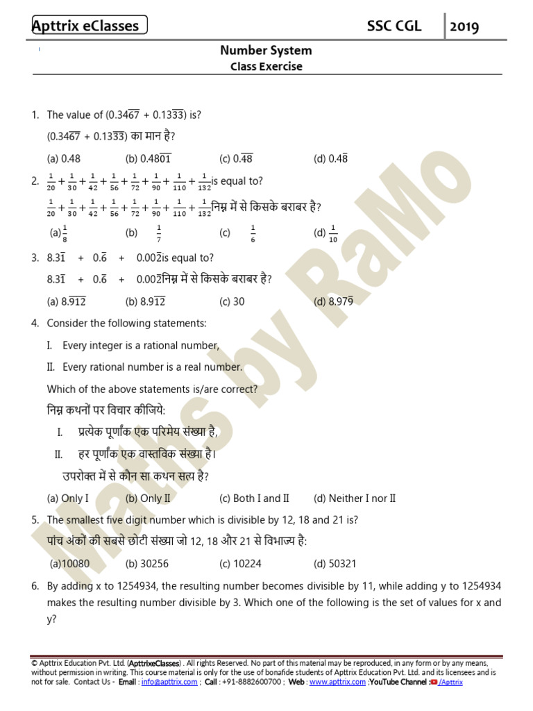 Number System Class Exercises Bilingual | PDF