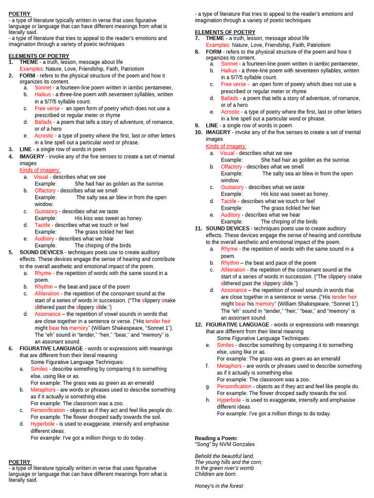 POETRY Handouts | PDF