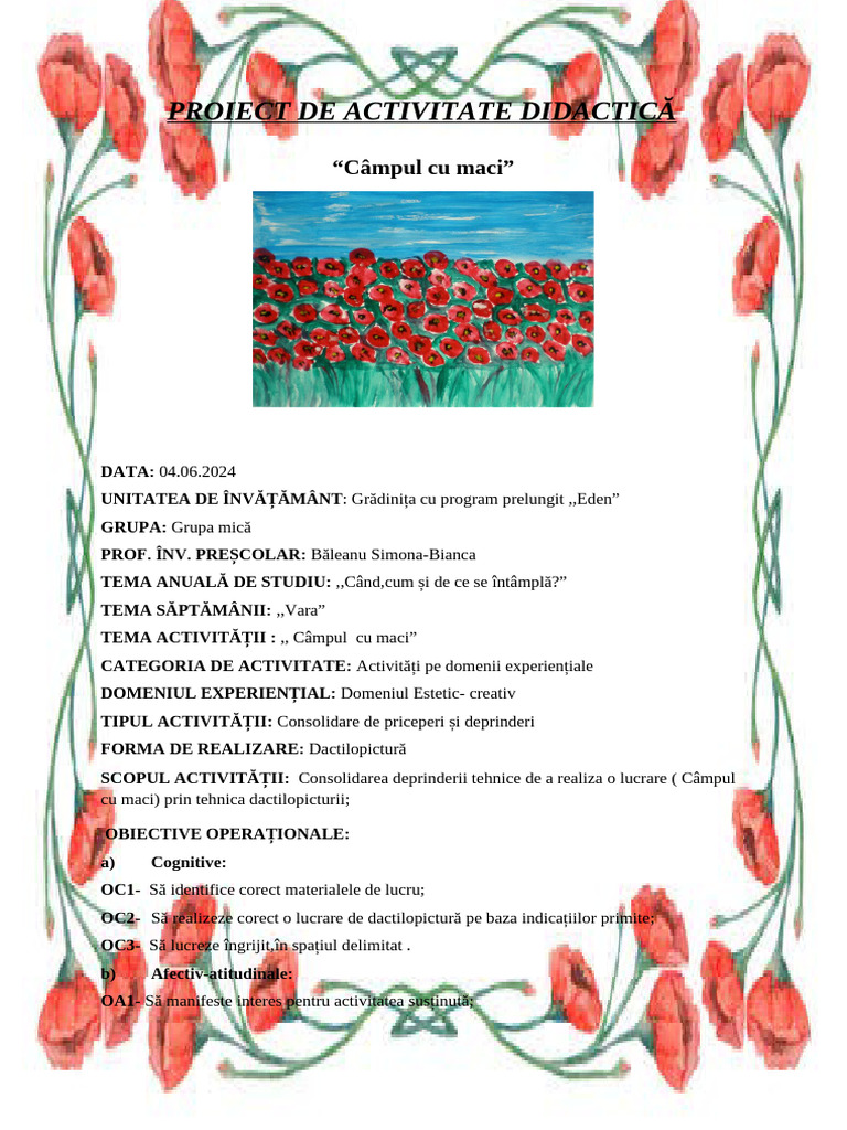 Proiect Didactic Gradinita | PDF