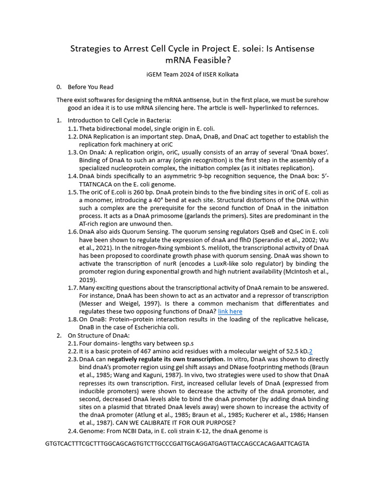 Strategies To Arrest Cell Cycle in Project E | PDF