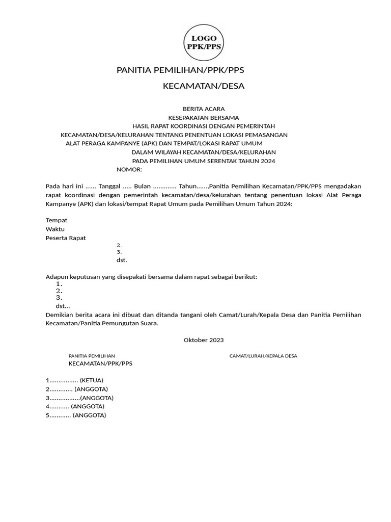 Format BA PPK Dan PPS | PDF