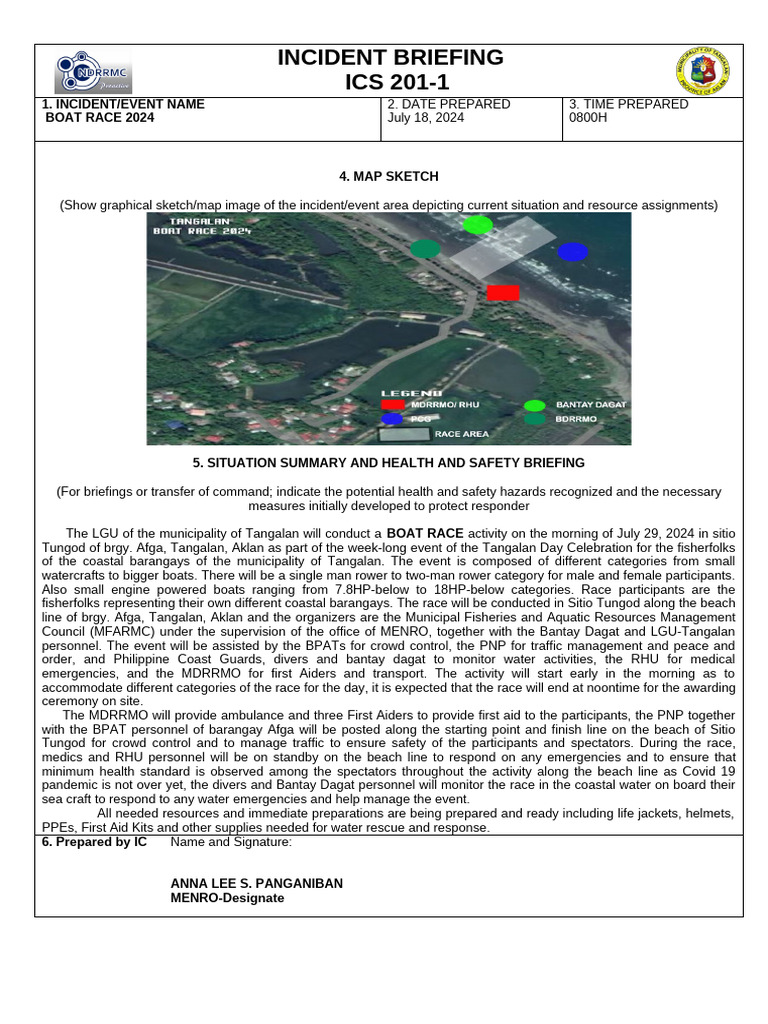 ICS 201 Boat Race 24 1st Page Incident Briefing Map | PDF