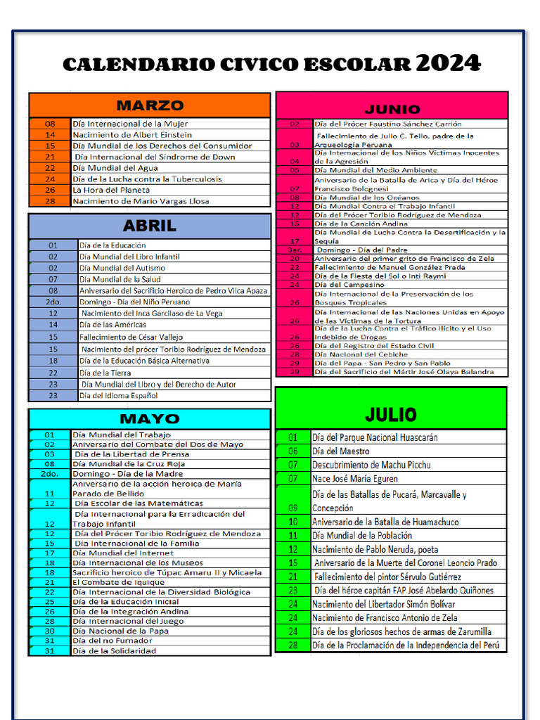 Calendario Civico Escolar 2024 | PDF