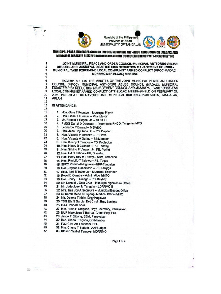 1.4 MDRRMC Meeting and Attendance 2020 Below | PDF