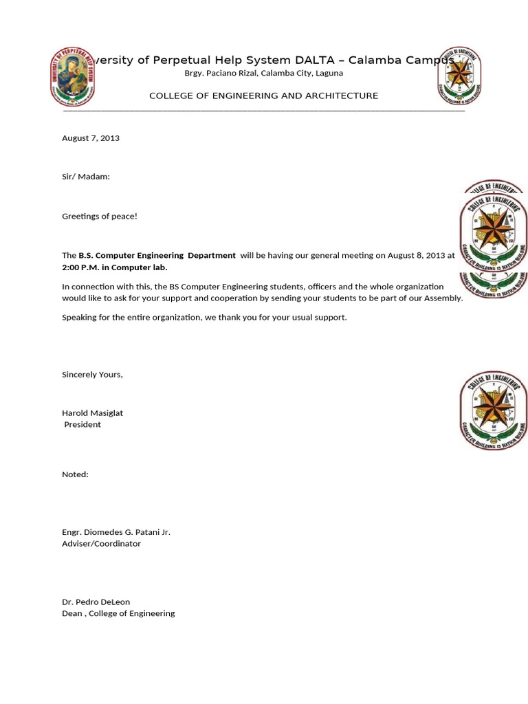 COE Letter of Excuse | PDF
