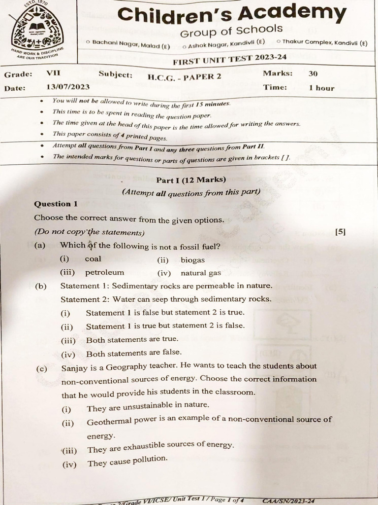 Geography-Unit Test 1 - Grade 7 | PDF