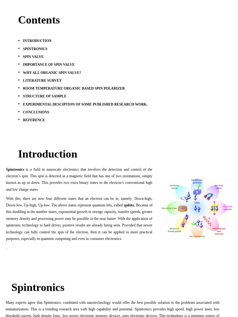 All Organic Spin Valve PPT Ishani Dhar | PDF